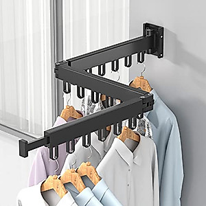 Wall Mounted Clothes Drying Rack, Laundry Drying Rack Foldable, Retractable Drying Rack Clothing, Laundry Hanger Dryer Rack, Collapsible Hanging Rack, Clothing Rack, Space-Saving Clothes Rack, Black