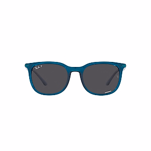 Ray-Ban RB4386F Low Bridge Fit Square Sunglasses, Transparent Turquoise/Polarized Dark Grey, 55 mm