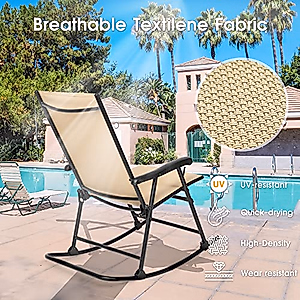 NATURAL EXPRESSIONS Folding Patio Rocking Chairs,Outdoor Oversized Textilene Fabric Rocker with High Back Hard Armrest,Portable Rocking Chair for Garden, Backyard, Porch, 300lb