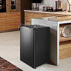 WANAI Mini Fridge with Freezer, 3.2Cu.Ft, Single Door Small Refrigerator, Energy-efficient, Low Noise, Mini fridge for Bedroom Dorm and Office, Black