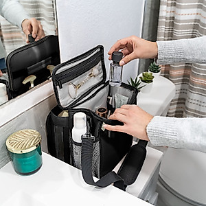 TERRA HOME Portable XL Shower Caddy Bag - College Dorm Room Essentials for Men, Women, Students - Foldable, Water Resistant with Hanging Keychain Hook and Shoulder Strap Shower Organizer Bag (Black)