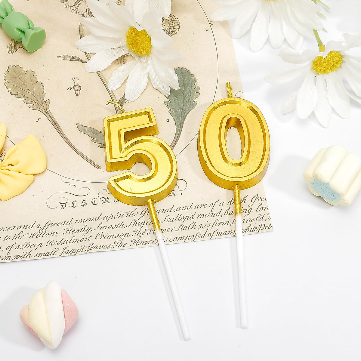 50th Birthday Candles for Cake, 50th Birthday Decorations for Men, 50th Birthday Cake Topper Gold 50th Birthday Candle for 50th Birthday Men 50th Birthday Gifts for Men & Women Birthday Cake Sparklers