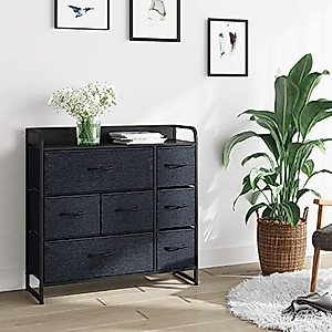 ZSEDP Dresser with 7 Drawers Chest of Drawers 3-Tier Organizer Unit with Steel Frame Wood Top Easy Pull Fabric Bins Storage Dresser