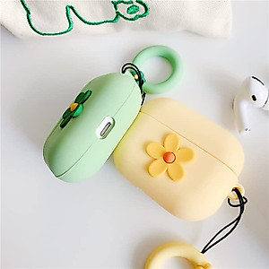 Ownest Compatible for AirPods Case Cute Cartoon Flower Pattern Girls Woman Soft Silicone Shockproof Keychain Design Cover for Airpods Pro-Purple