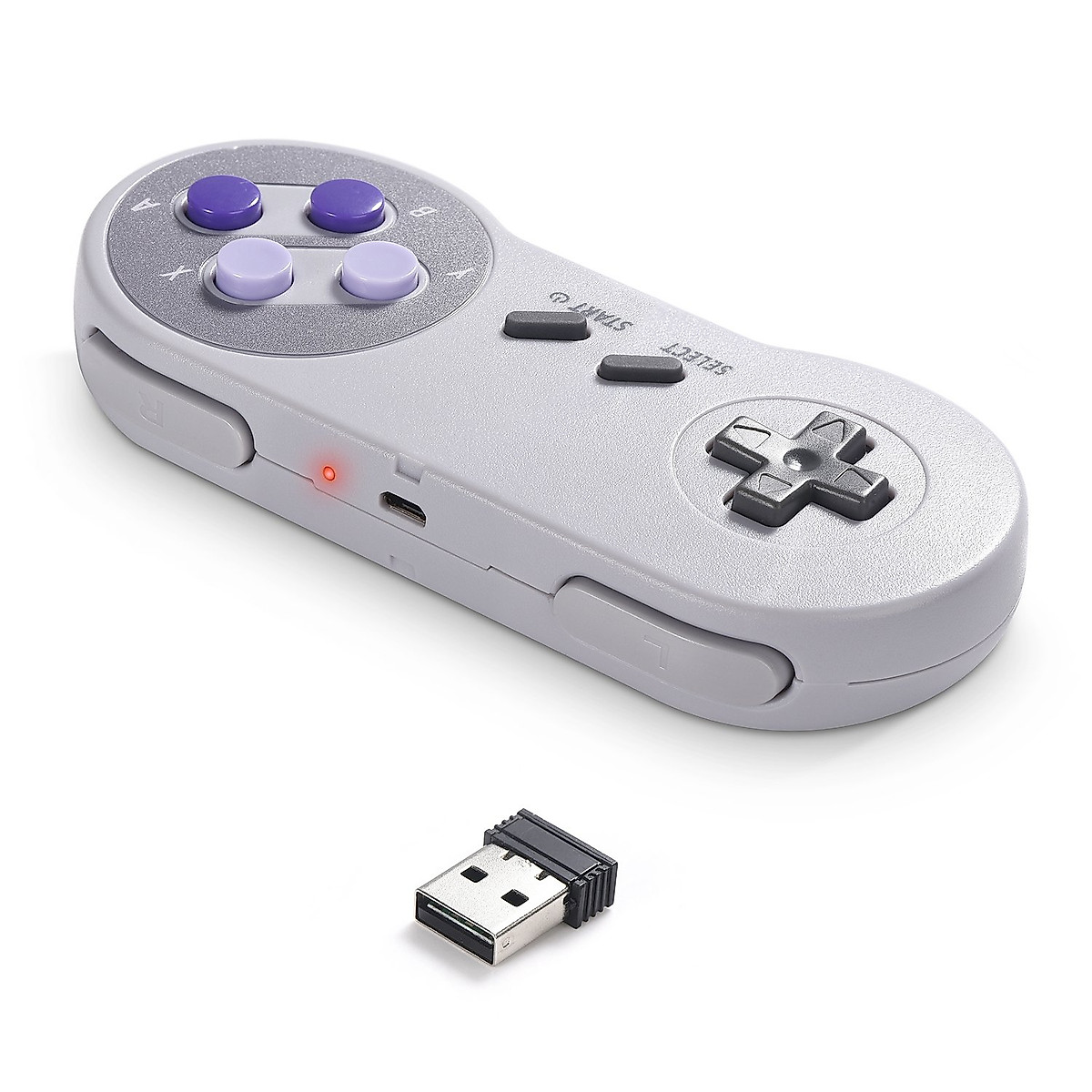 2 Pack 2.4 GHz Wireless USB Controller Compatible with Super NES Games, SAFFUN SNES Retro USB PC Super Classic Controller for Windows PC MAC Linux Genesis Raspberry Pi Retropie (Purple / Gray)