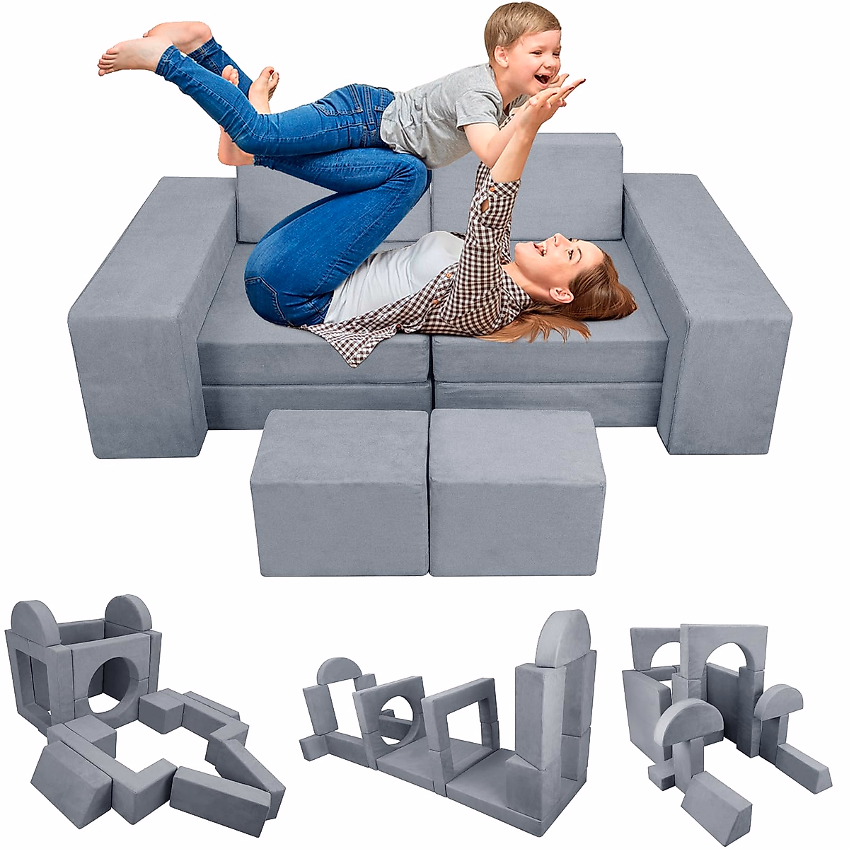 LEBENGURU Kids Play Couch, 16PCS Modular Toddler Foam Sofa for Playroom Bedroom, Child Sectional Sofa Furniture for Teens, Couch Gift for Imaginative Boys and Girls