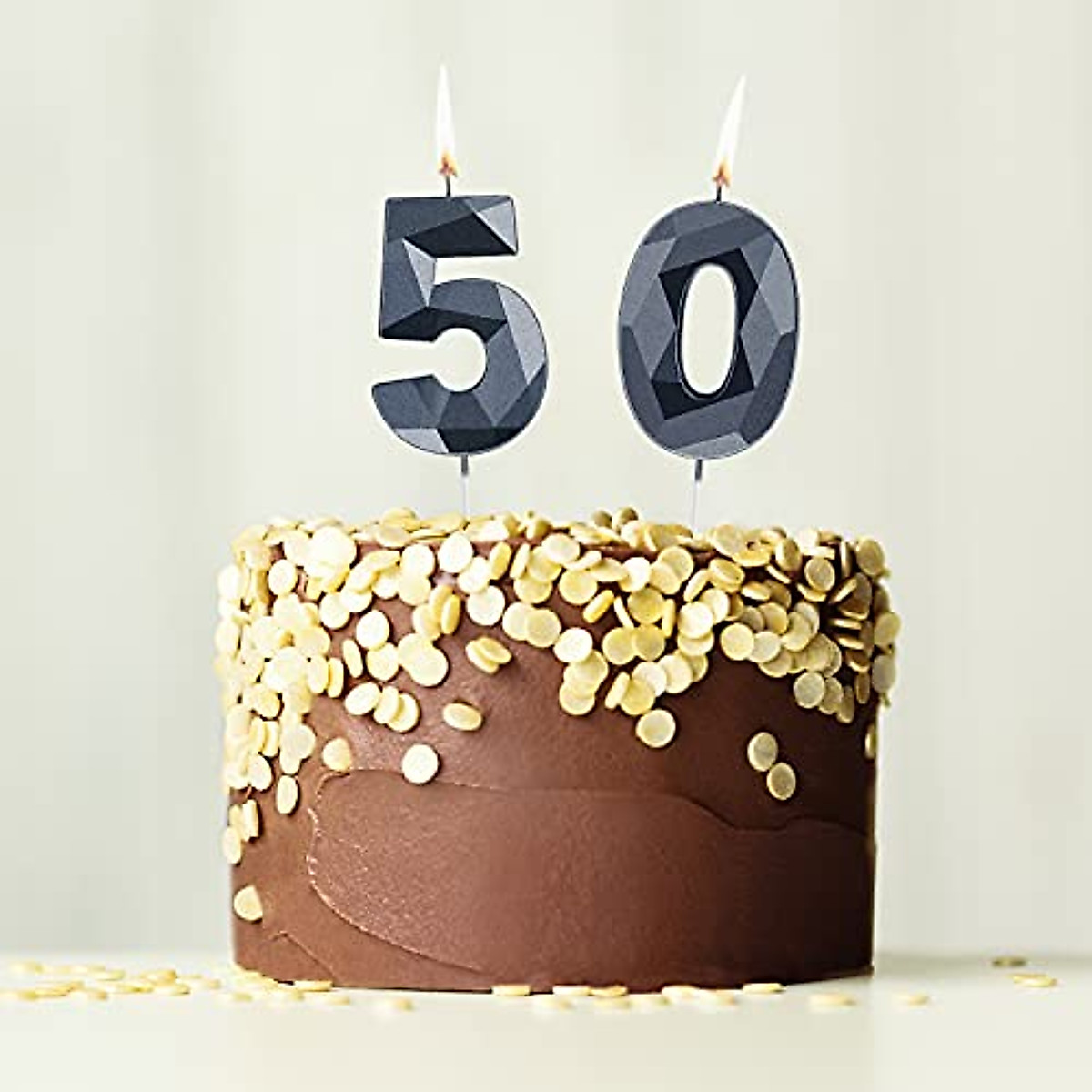 50th Birthday Candles, 3D Diamond Birthday Candles Number 5 Number 0 Candles Numeral Topper Birthday Cake Candles for Birthday Wedding Party Decoration (Black)