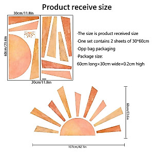 42.1x23.6 inch Boho Half Sun Wall Decal Large Wall Decal Sunshine Wall Stickers Vinyl Wall Decals Removable Peel and Stick Wall Stickers for Nursery Room Playroom Decor