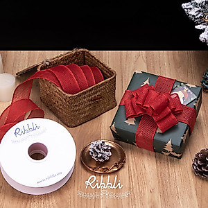 Ribbli Red Burlap Wired Ribbon,1-1/2 Inch x 10 Yard,Wired Edge Ribbon for Big Bow,Wreath,Tree Decoration,Outdoor Decoration