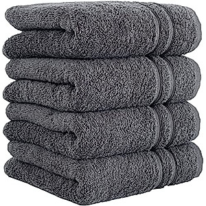 Hammam Linen Bath Sheet Towels 6 Pieces Bundle | Includes: 2 Luxury Bath Sheet Towels, 4 Hand Towels | Quality, Soft Towel Set | Grey