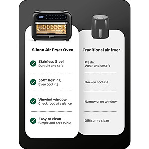 Silonn Air Fryer Oven, 2-in-1 Smart Air Fryer Toaster Oven Combo, 14QT Stainless Steel Air Fryer Oven with Digital Countertop, Natural Convection Roast Bake, Black