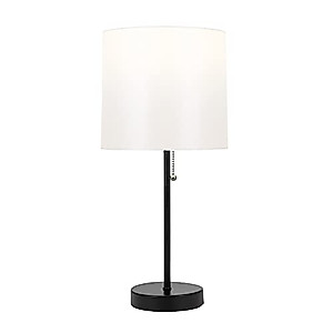 Catalina Lighting 17842-031 Modern Stick Accent Table Lamp with Pull Chain and White Fabric Shade, 19", Classic Black