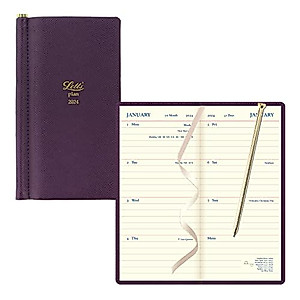 Letts of London Legacy Heritage Weekly/Monthly Planner, 12 Months, January to December, 2024, Slimline Pen, 6" x 3.375", Purple (C081930-24)