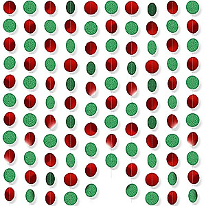 Marspark 8 Pack Green and Red Circle Dots Garland Christmas Party Decorations Banners Door Streamer Paper Banner for Birthday Baby Shower Holiday Decorations, 105 Feet in Total
