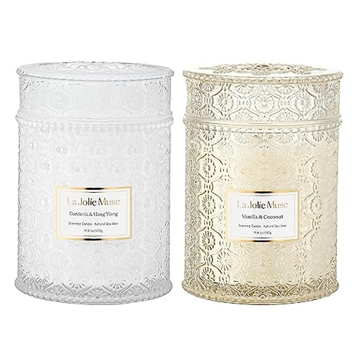 LA JOLIE MUSE Scented Candle, Large Candle for Home, Fancy Jar Candle for Gift, Gardenia Ylang Ylang & Vanilla Coconut, 19.4 Oz Each one