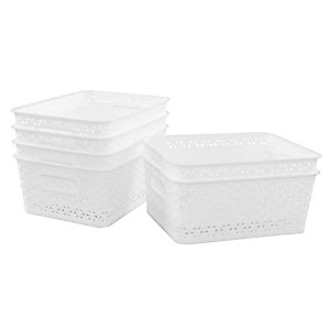 CadineUS Plastic Weave Baskets, 6 Pack Small Plastic Storage Basket Bins