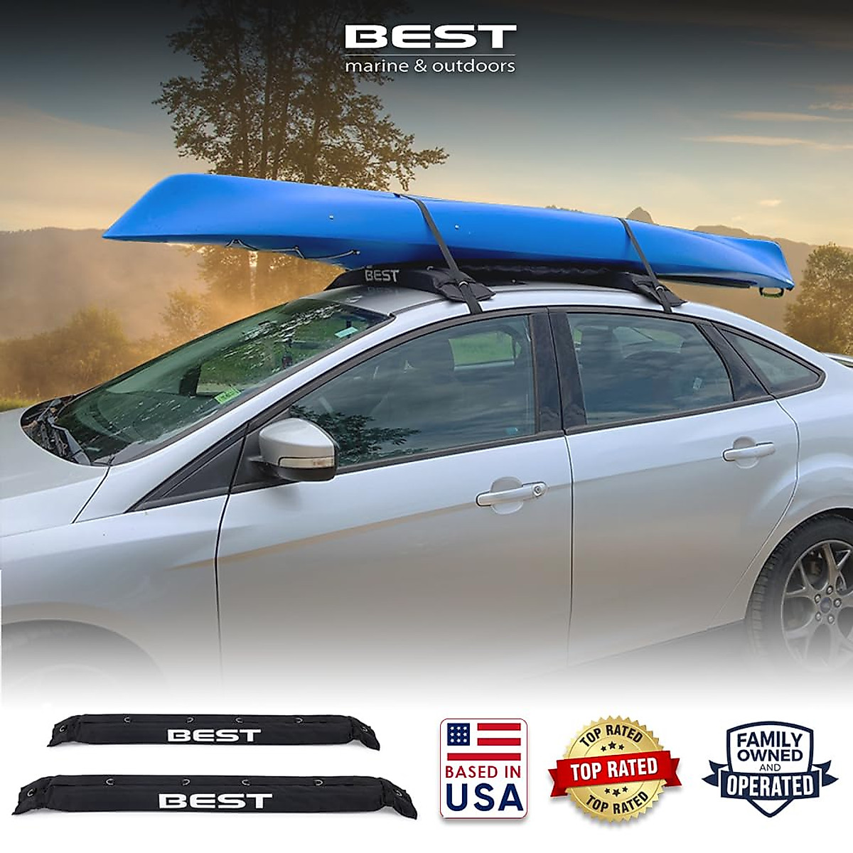 Best Marine and Outdoors Soft Roof Rack Pads, Premium Kayak Roof Racks for Canoes, SUP Paddle Boards & Surfboards, Luggage Carrier for Cars Without Crossbars