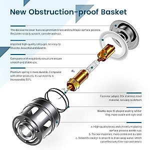 REGALMIX Pop Up Drain, Bathroom Faucet Vessel Vanity Sink Drain Stopper, Built-In Anti-Clogging Strainer, Polished Chrome without Overflow,Fits Standard American Drain Hole(1-1/2" to 1-3/4") R085A-CP