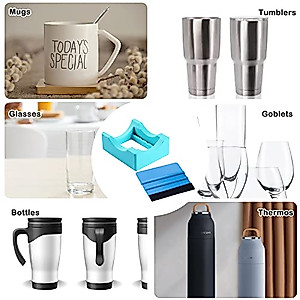 Silicone Cup Cradle for Tumblers with Built-in Slot, Tumbler Holder for Crafts Use to Apply Vinyl Decals for Tumblers, Small Tumbler Stand Cup Holder with Felt Edge Squeegee for Cups Bottles（Cyan)