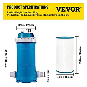 VEVOR Cartridge Pool Filter, 150Sq. Ft Filter Area Inground Pool Filter,Above Ground Swimming Pool Cartridge Filter System w/Polyester Cartridge,Corrosion-proof,Auto Pressure Relieve,2 Unions Included
