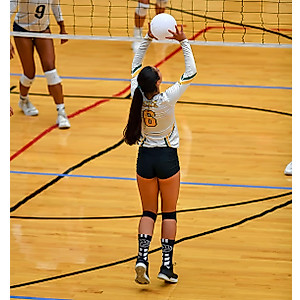 Londkaron Volleyball Socks with Volleyball Logo, Soft Mid Calf Crew Socks (Black/White - 2 Pairs, Small)