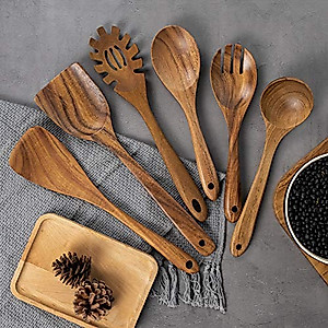 10 Pack Wooden Spoons for Cooking, Teak Wood Kitchen Utensils Set for Non Stick Use, Spatula Set for Stirring, Baking, Non Stick Wooden Utensils for Kitchen