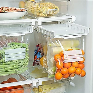 Retractable Refrigerator Storage Rack 10 Slider Slot Track Type Suspension Ziplock Sealed Bags Fresh Bag Holder Organizer Drawer Fridge Rack Organizer Track Shelf Hanging Rack with 30 resealable Bags