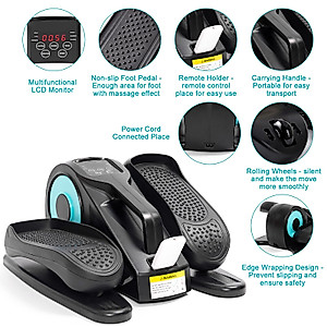 Under Desk Elliptical Machine, Portable Ellipse Leg Exerciser Machine with Remote Control, Mini Elliptical Supports Auto & Manual Mode, Exerciser for Seniors Adults and Teens, Black