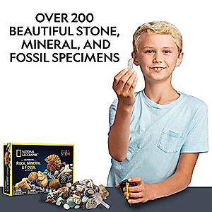 NATIONAL GEOGRAPHIC Rock Collection Box for Kids – 200+ Piece Gemstones and Crystals Set Includes Geodes & Real Fossils, Rocks & Minerals Science Kit, Geology Gift for Boys & Girls (Amazon Exclusive)
