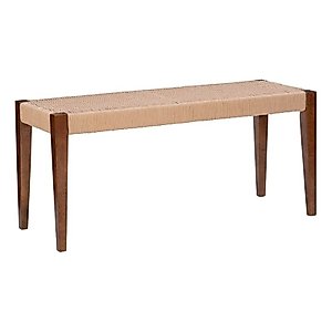 Powell Furniture Linon Patty Wood and Rope Dining Bench in Brown