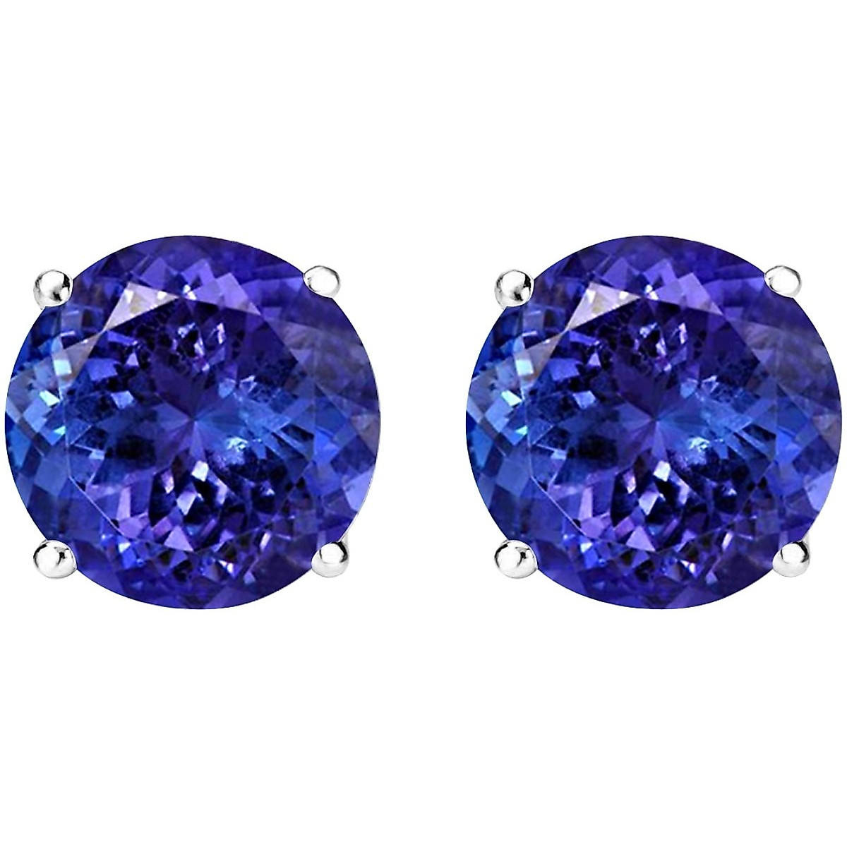 2 Carat Total Weight Tanzanite Solitaire Stud Earrings Pair 18K White Gold Popular Premium Collection 4 Prong Screw Back