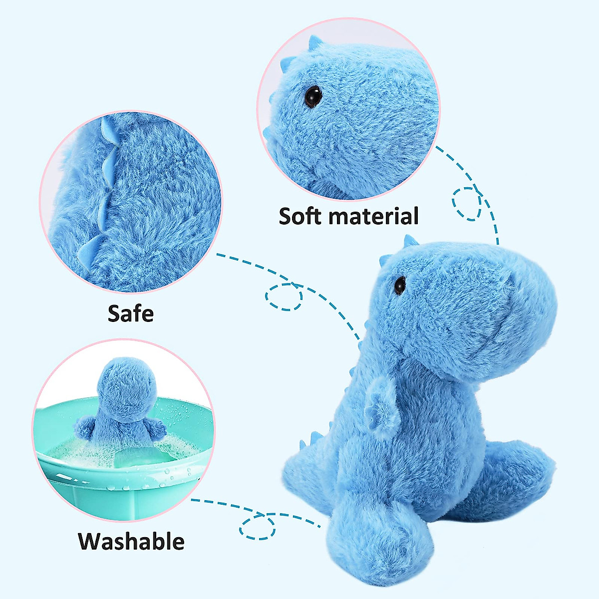 VANLINNY NEW Blue Dinosaur Stuffed Animal, Valentines Day Gifts for Kids Boys Girls, Dinosaur Party Favors, 9" Cute Soft Dinosaur Plush Toy for Baby Shower, Xmas Birthday Gifts for 3 4 5 6 7