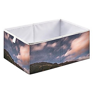 Nature Star Night Galaxy Cube Storage Bins 11x11x11 inch Collapsible Fabric Storage Baskets , Large Toy Clothes Organizer Box for Bedroom, Living Room, Study Room