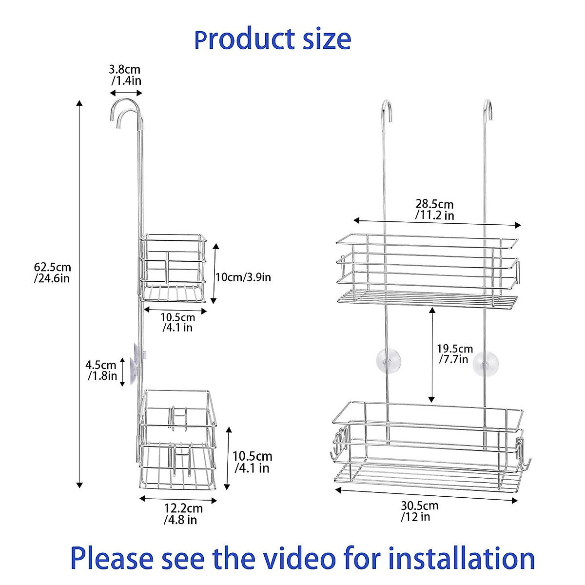 Seltomer Hanging Shower Caddy Bathroom Inside Shower Rack Shampoo Holder Rotatable Hook Bar, 304 Stainless Steel Rustproof(Double-Layer)