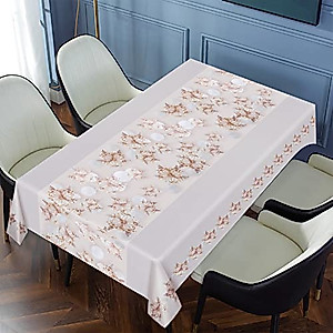 FYY Wipeable Plastic Tablecloth - 55 x 70 Inch Heavy Duty Waterproof PVC Rectangle Tablecloth, Oil Spill Proof, Heat-Resistant, Polyester Backing Plastic Table Cover for Dining, Camping, Picnic, Party