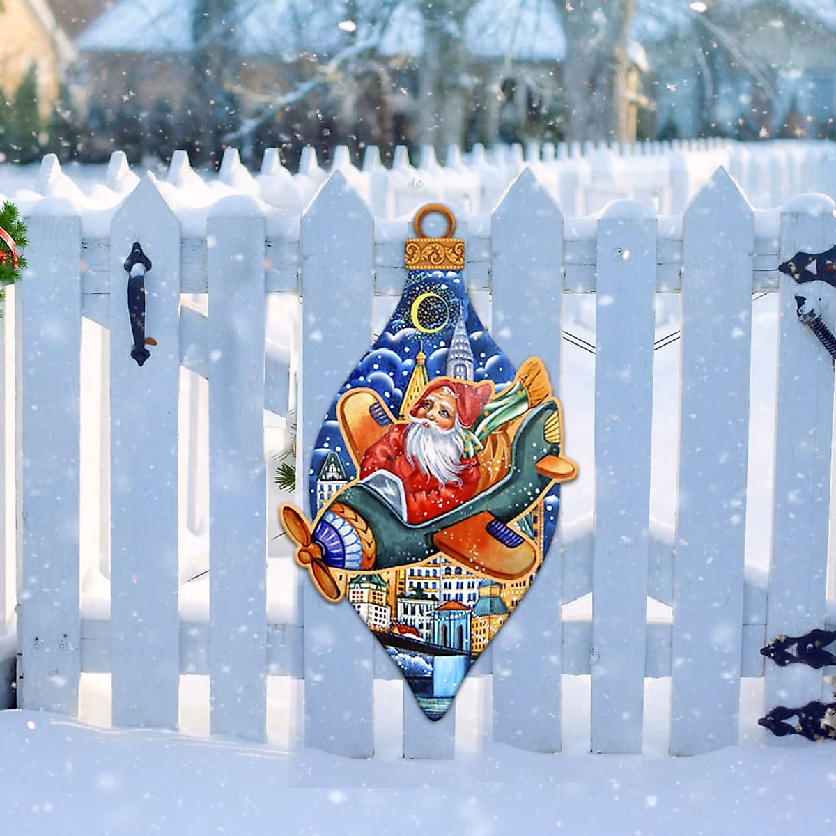 Air Plainer Santa Christmas Wooden Ornaments Set of 2 by G. DeBrekht 8116 - Designocracy