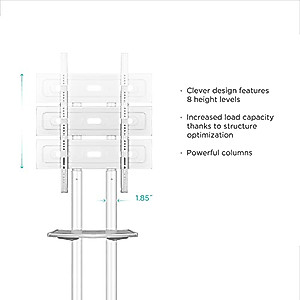 ONKRON Mobile TV Stand with Wheels Rolling TV Stand for 40-65 Inch LED LCD Flat or Curved Screen TVs up to 100 lbs - Height Adjustable TV Cart with Shelves - max VESA 600x400 (TS1351) White