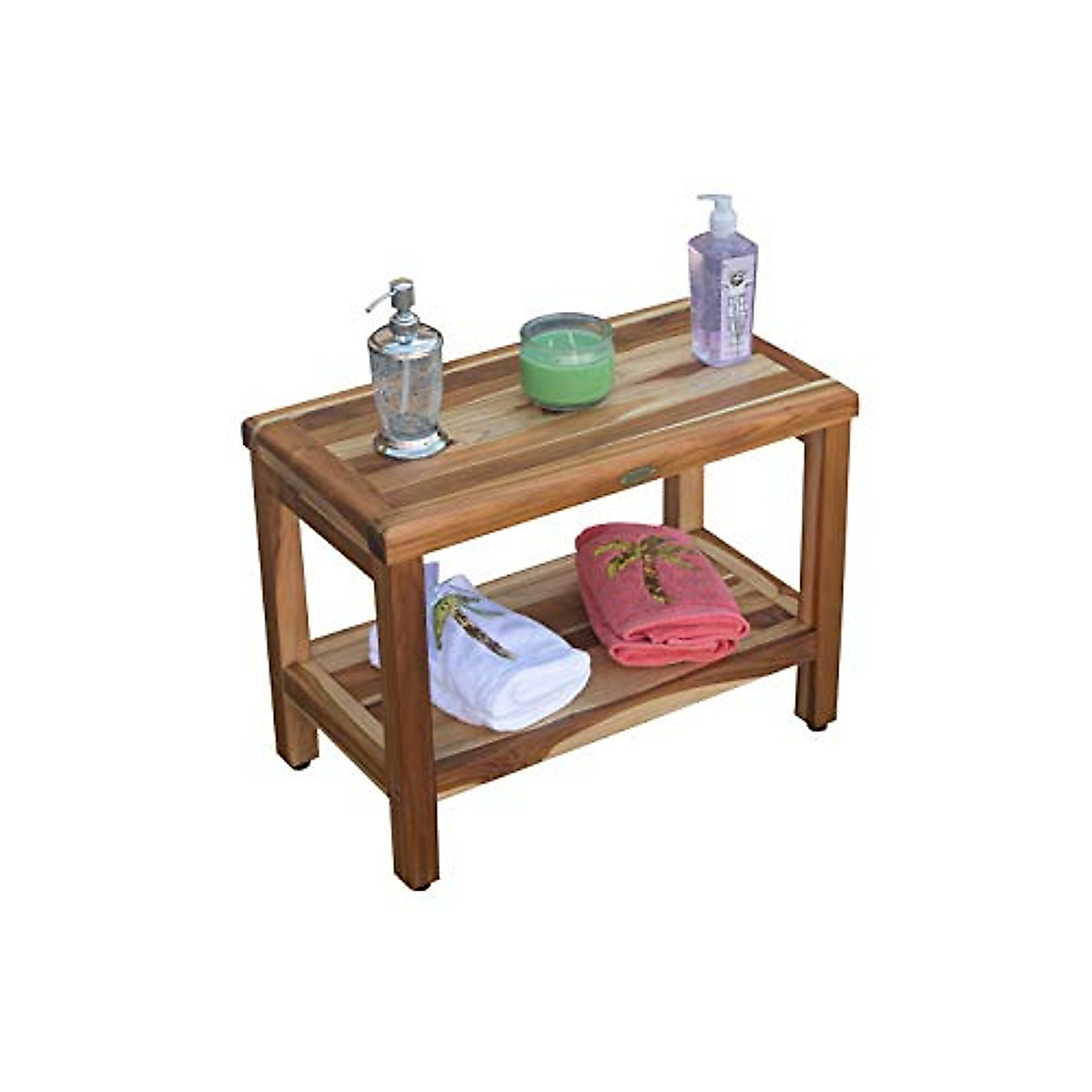 EcoDecors Teak Shower Bench Eleganto Garden Bench with Shelf Natural Teak Wooden Seat Patio Bench Wood Shower Bench in Earthy Teak Finish - 24 inches Length