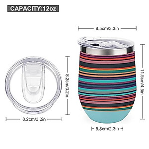 WYUSPGK 304 Stainless Steel Insulated Cup, Tricolor Stripes Print Smooth Rim, Durable & Reusable - Perfect for Office, Home, And Travel