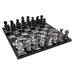 NOVICA Handcrafted Marble Chess Set, Grey and Black, Check in Gray'