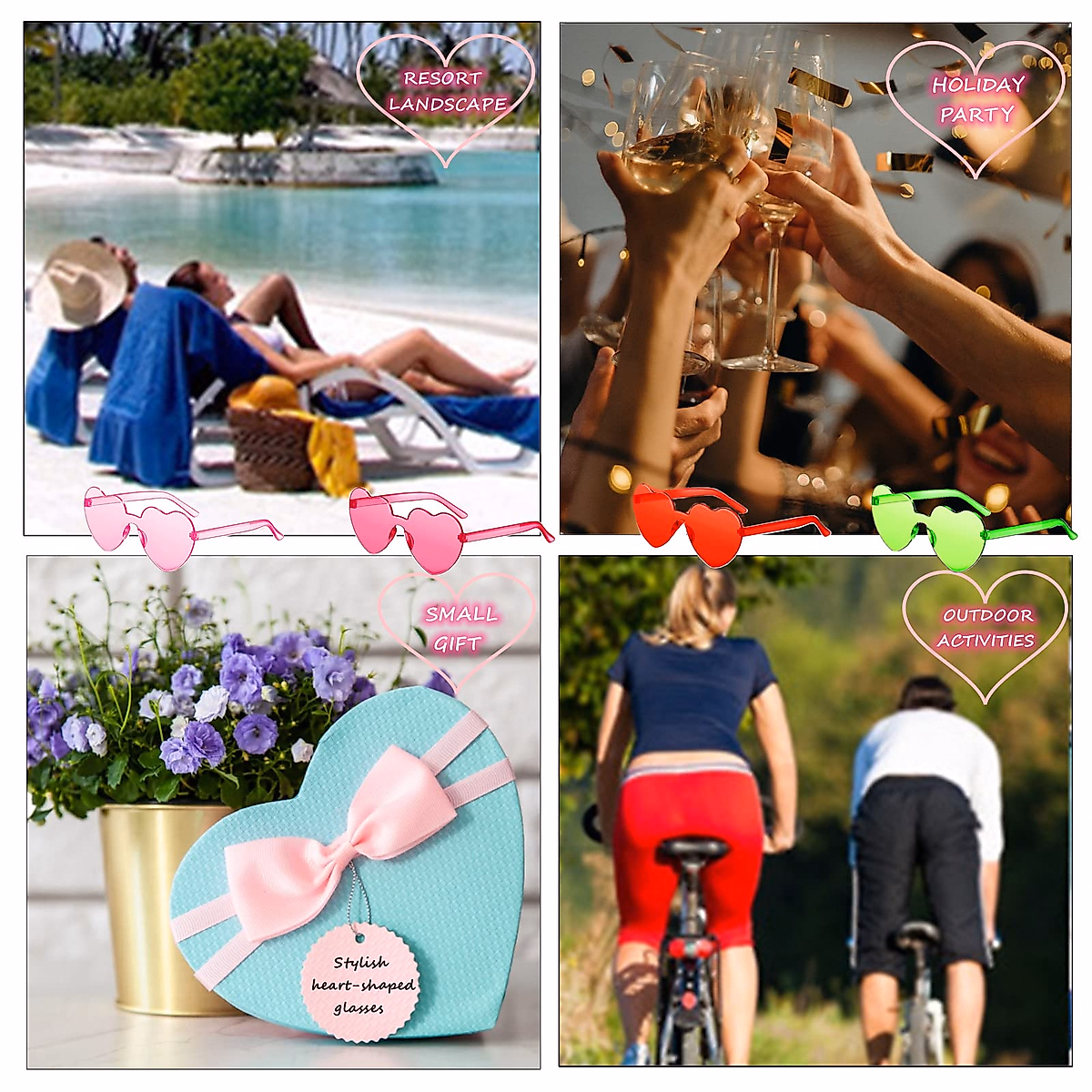 GCQJOQ 20 Pairs Heart Sunglasses St. Patrick's Day Green Glasses Trendy Frameless Transparent Heart Glasses for Irish Party Supplies