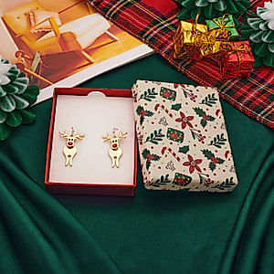 TOVABA Stainless Steel Gold Xmas Reindeer Earring, Hypoallergenic Nickel Free, Lightweight Christmas Gift for Women and Girls