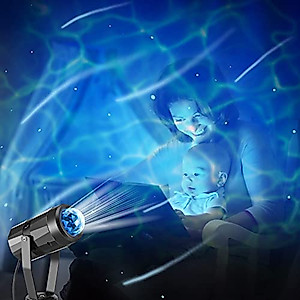 3 Pcs Water Wave Effect Projector LED Projector Lights Ocean Wave Calming Autism Sensory Night Light 360¡ã Rotating Christmas Projector Lights Outdoor Wedding Party Holiday Disco Kids (Blue)