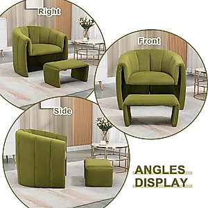 NIOIIKIT Modern Accent Chair with Ottoman, Velvet Upholstered Tufted Leisure Armchair, Single Sofa Reading Chair for Living Room, Bedroom, Office, Lounge (Olive Green)