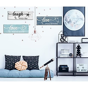 Creoate Blue Wall Art 3 Pieces Live Love Laugh Sign Family Wall Decor, Inspirational Rustic Wood Home Sign Wall Hanging Decorative for Living Room Bedroom, Small