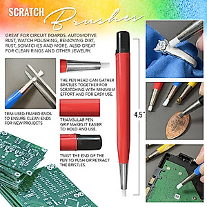 Fiberglass Pen Scratch Brush Set - Jewelry Cleaning Brush with Steel, Brass, Nylon, Fiberglass Tips for Corrosion Remover and Rust, Jewelry, Electrical Circuit Boards and Auto Body Work