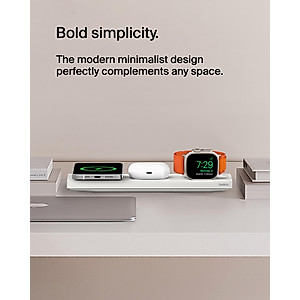 Belkin MagSafe 3-in-1 Wireless Charging Pad - Fast Wireless Charging for Apple Watch, iPhone 15, iPhone 14, iPhone 13, & iPhone 12 Series, & AirPods - Charging Station for Multiple Devices - White