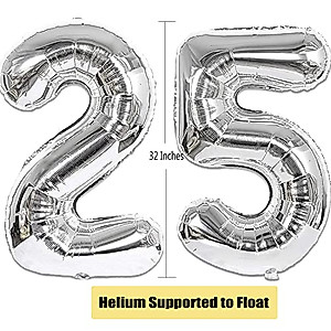 25th Anniversary Decorations, Happy 25th Wedding Anniversary Decorations with Banner, 25th Cake Topper, Huge Number Letter, Gold Star Hanging, Balloons for Happy 25th Anniversary Decorations