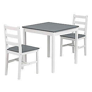 Alohappy Dining Table Set Wood Kitchen Table Dining Table and Chairs 3PCS for 2 Person for Saving Space Dinning Room Restaurant Pub, Grey