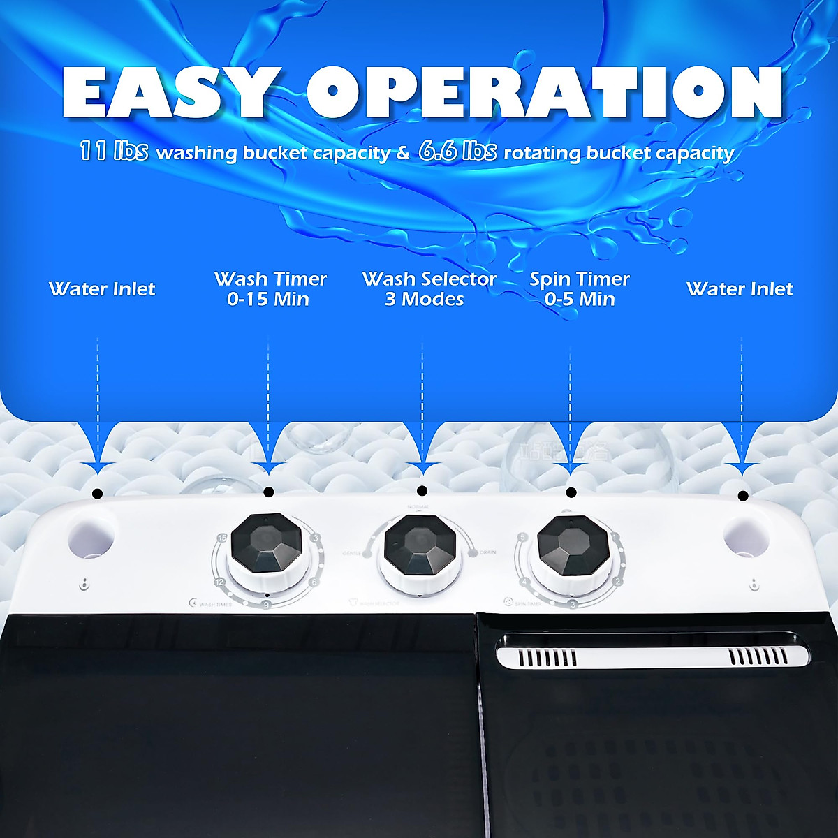 Portable washers 17.6lbs Compact Washing Machine and Spinner Twin Tub Washer and Dryers for Home Apartment Dorms,Black